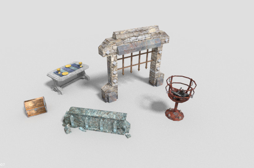 pack 5 dungeon props 3d 3ds