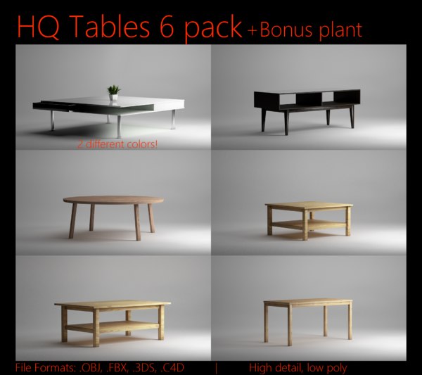 modelo 3d HQ Tables 6 pack + Bonus Plant - TurboSquid 1134093