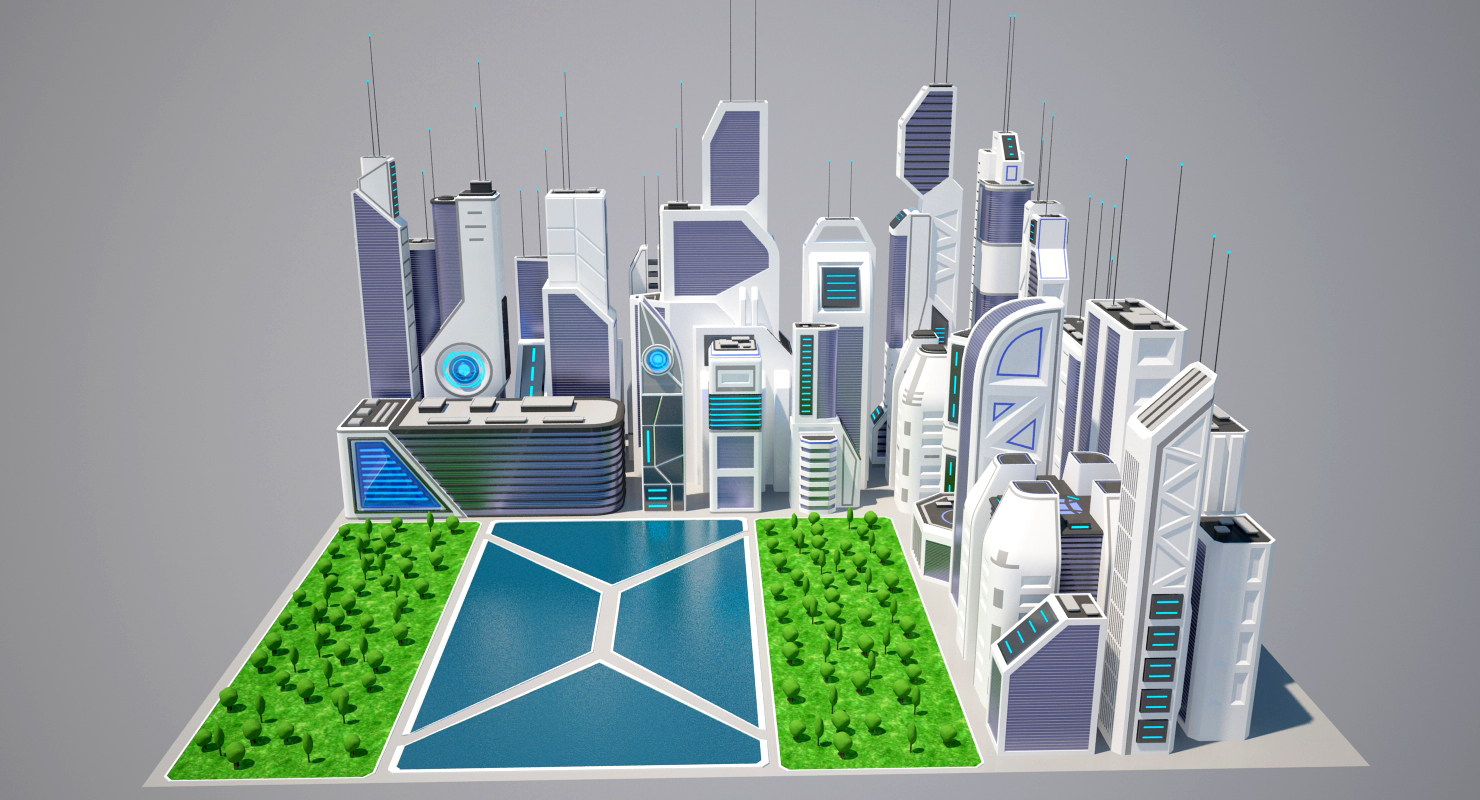 3d future city day futuristic buildings