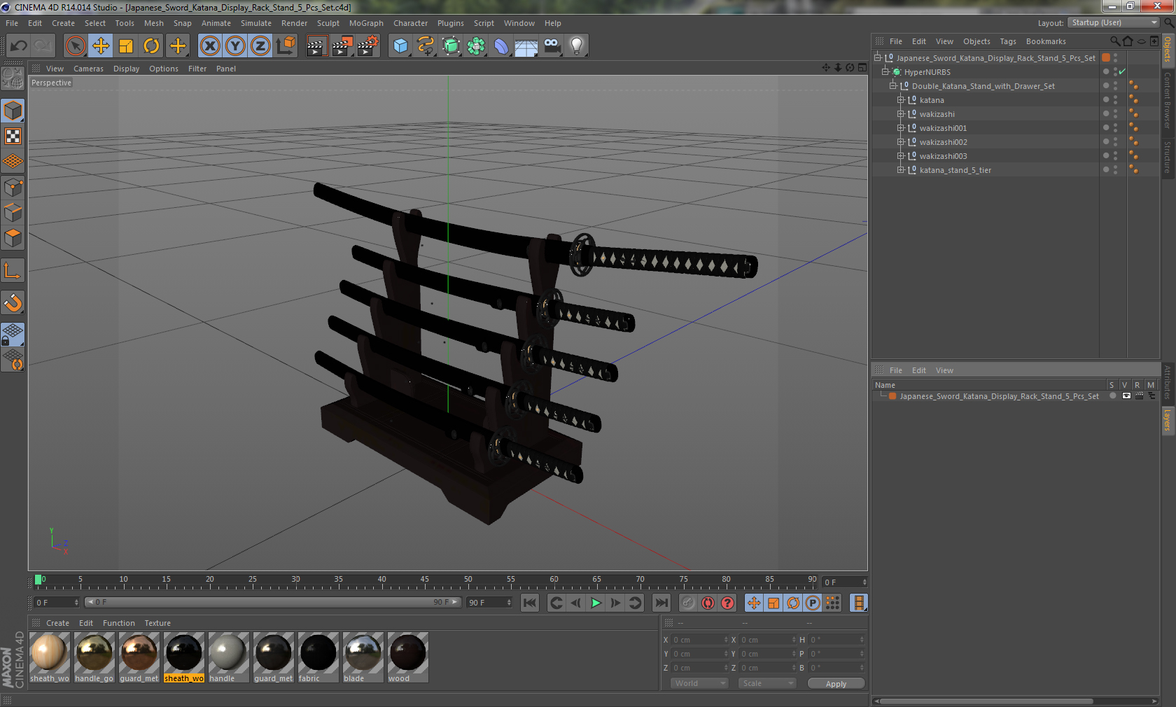 japanese sword katana display 3d model