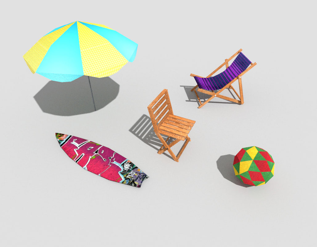contains 5 beach props 3d obj