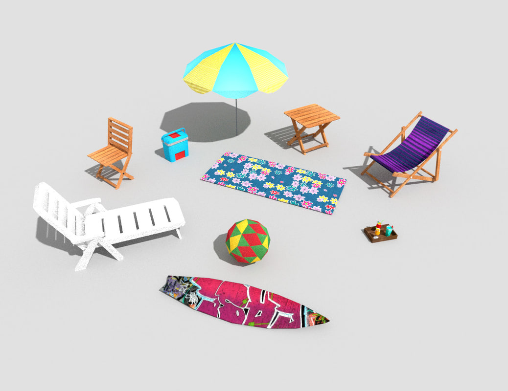 pack 10 beach props 3d model