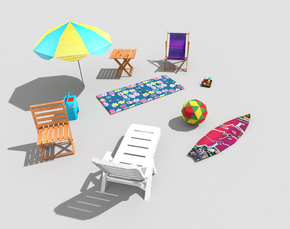 pack 10 beach props 3d model