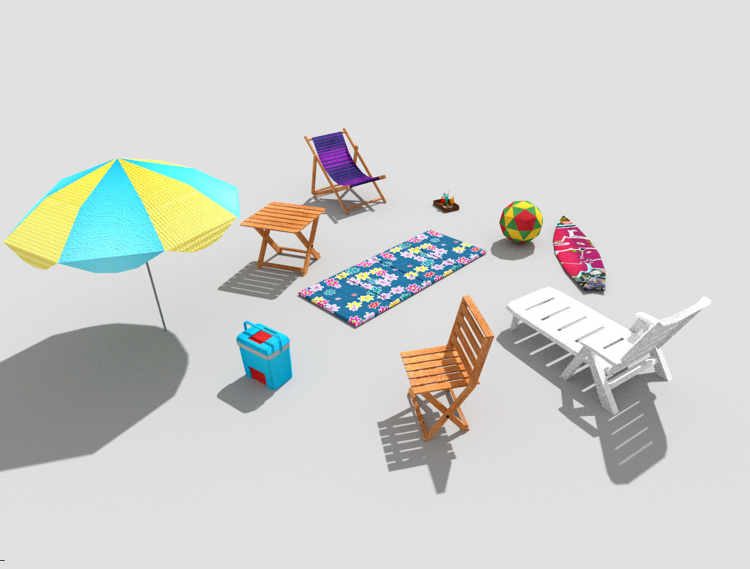pack 10 beach props 3d model