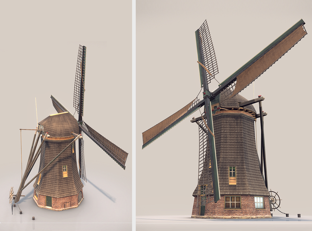 3d model low-poly holland windmill
