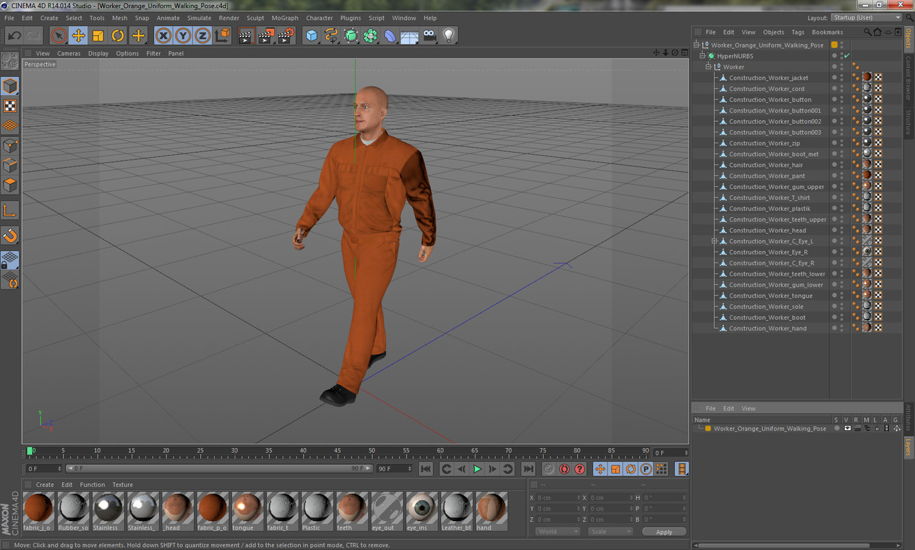 worker orange uniform walking 3d max