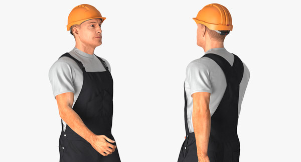 3d construction worker black overalls