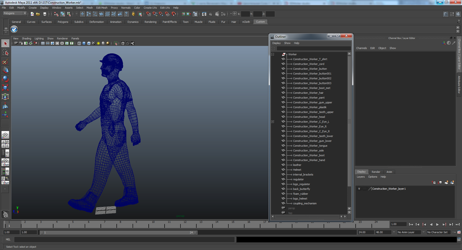 3d construction worker black overalls