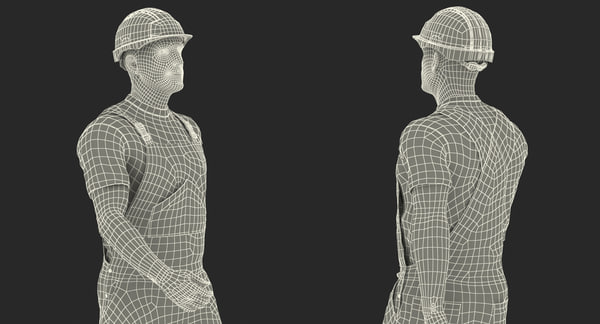 3d construction worker black overalls