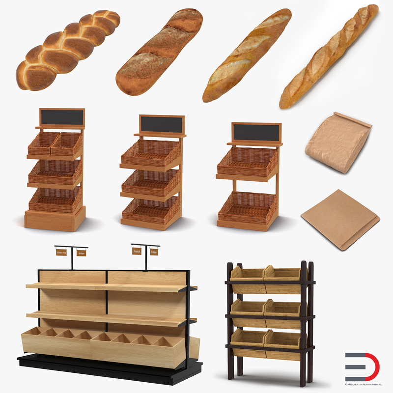 3d bakery paper bag baguette model