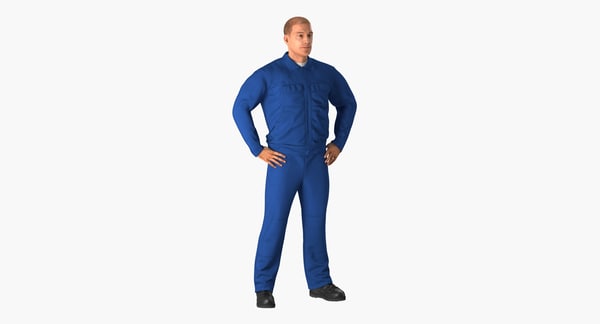 construction worker blue overalls 3d max