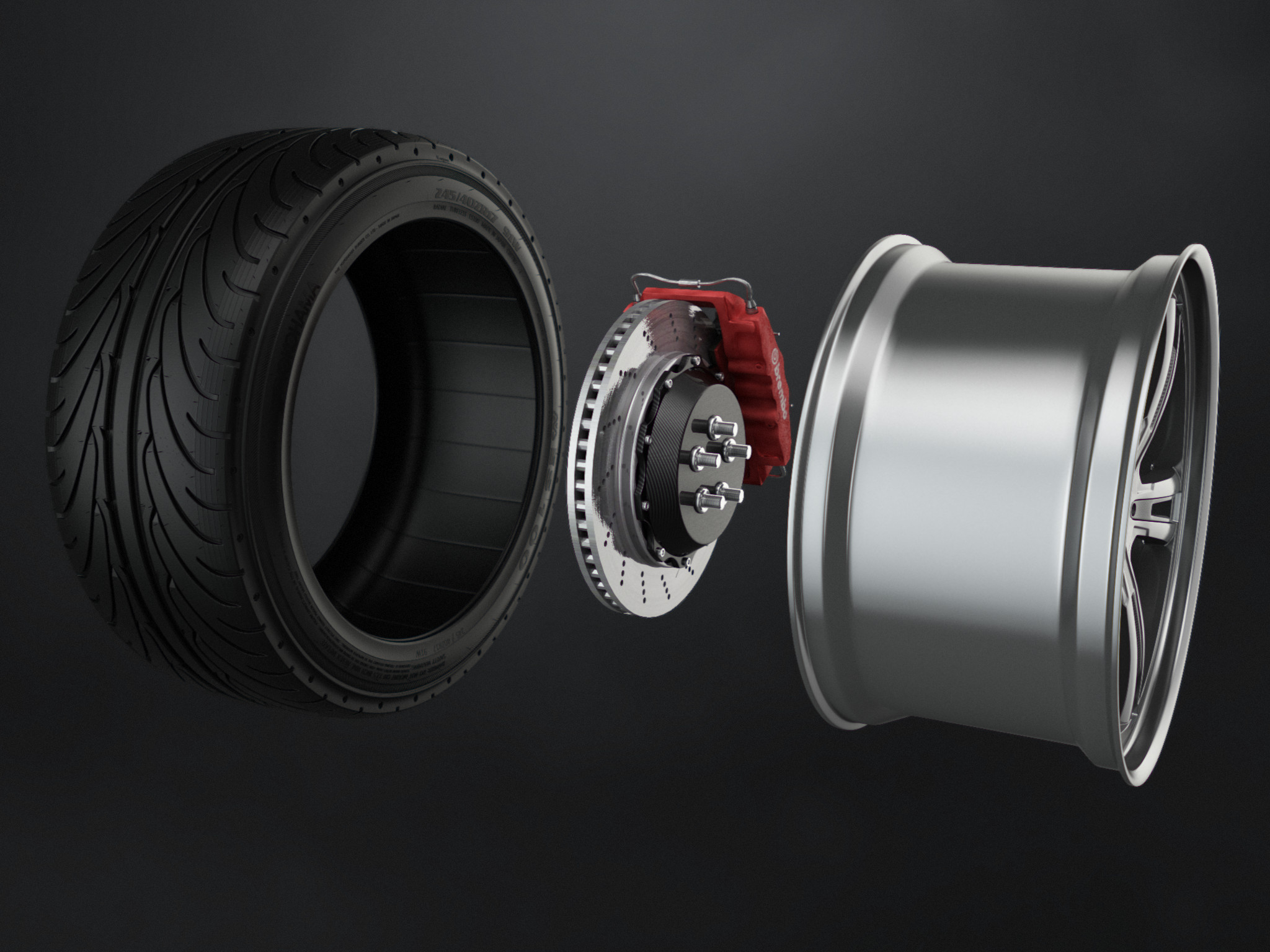 modelo 3d Neumático Yokohama avs es100 + sistema de frenos Brembo ...