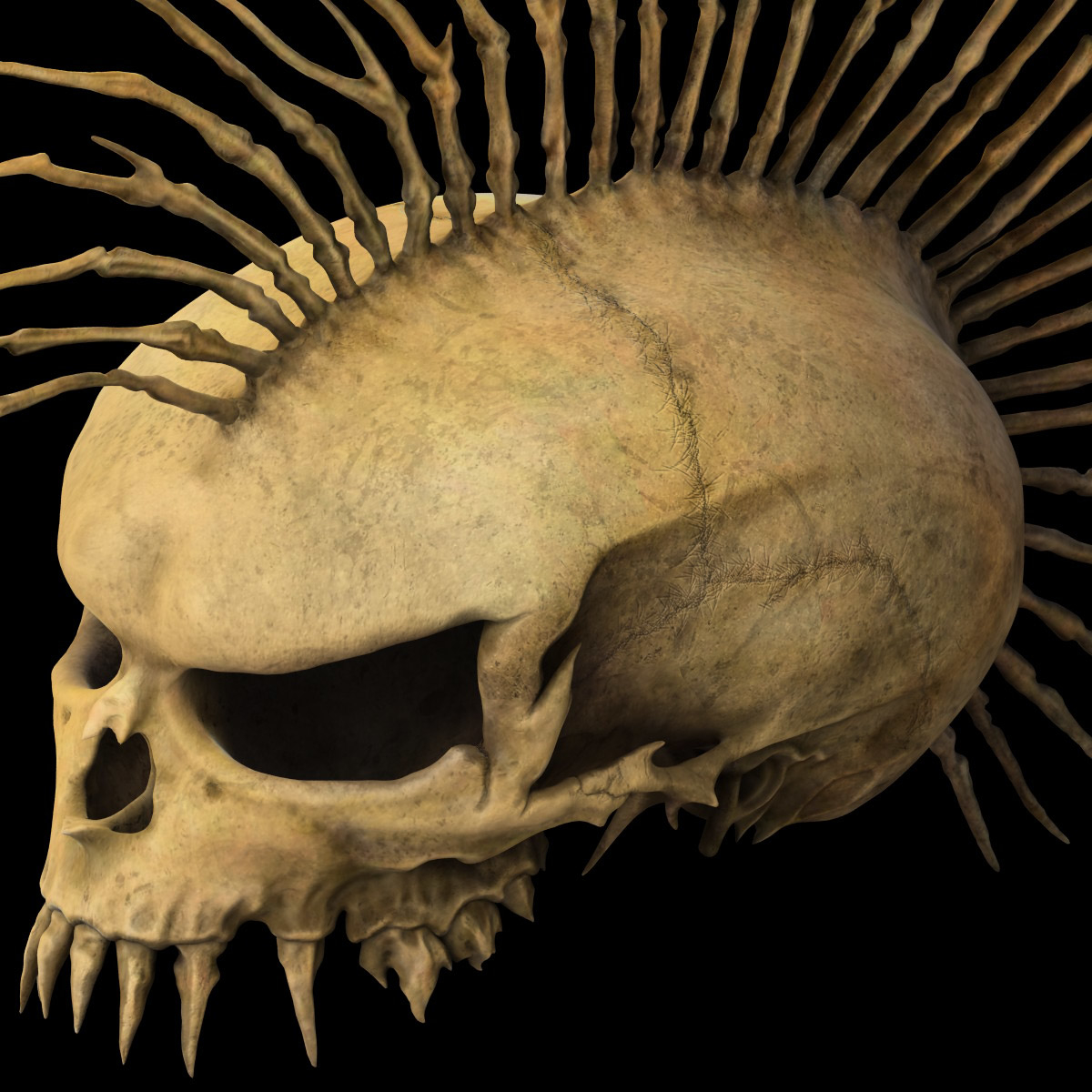 skull mohawk 3d c4d