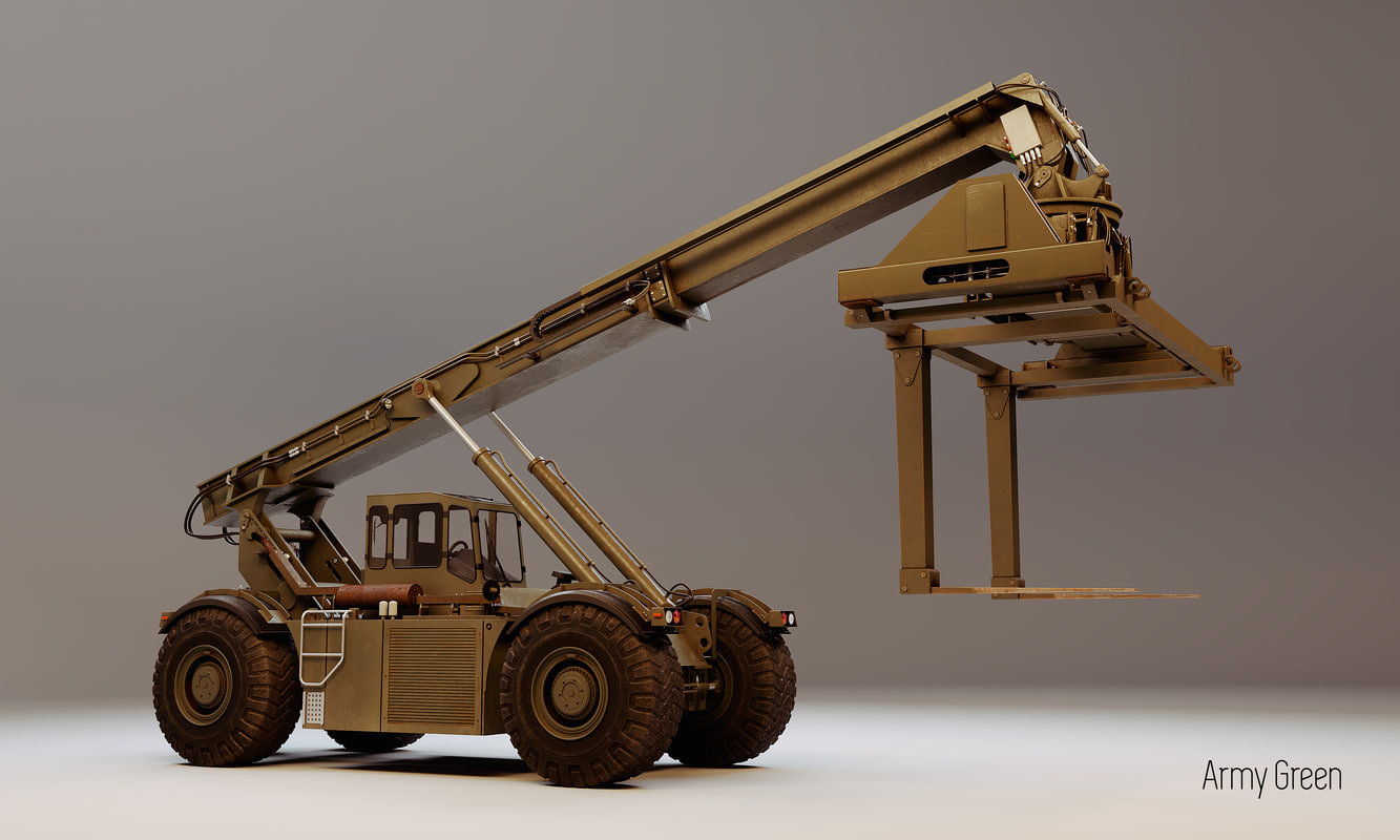 3D модель Контейнерный погрузчик + комплект вилочного погруз ...