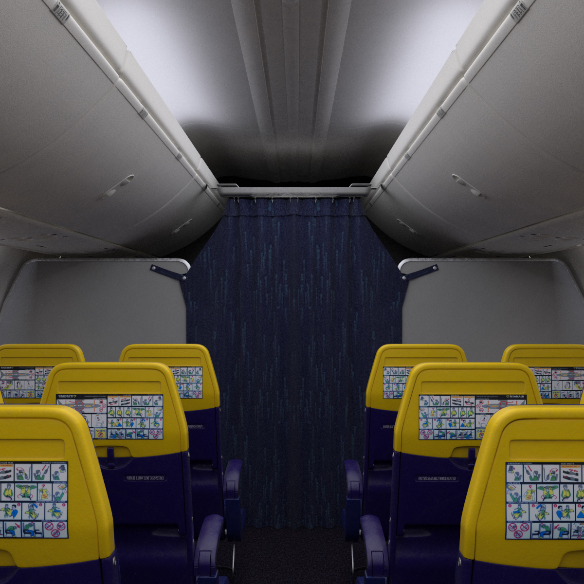 Ryanair economy interior section 3D - TurboSquid 1256065