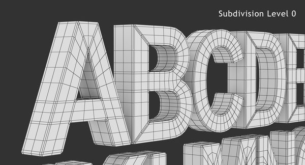 3d alphabet letter subdivided