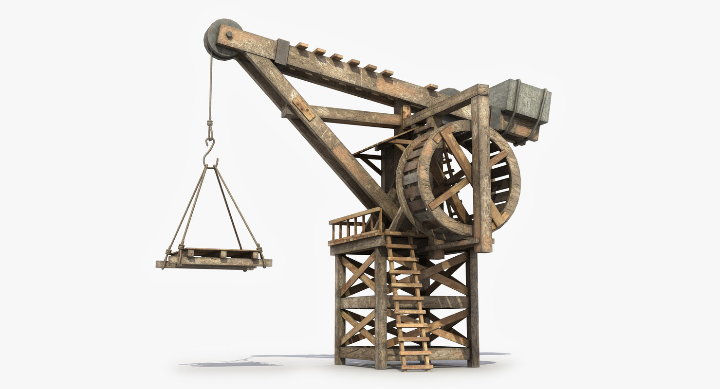 3d model old wooden crane