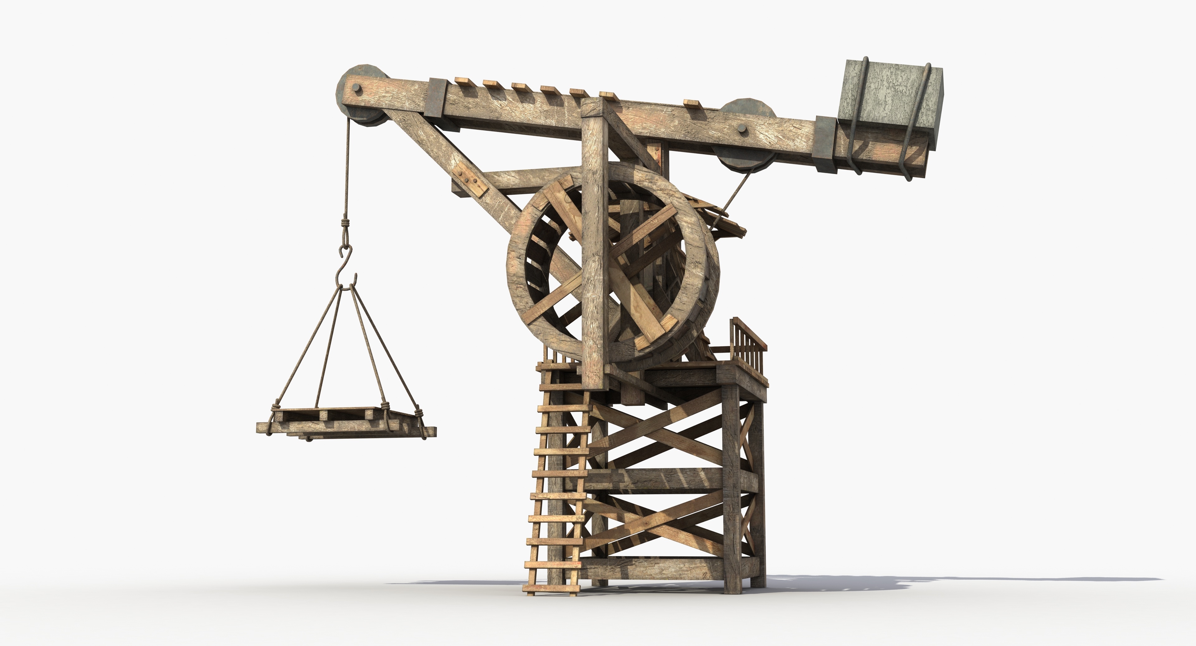 3d model old wooden crane