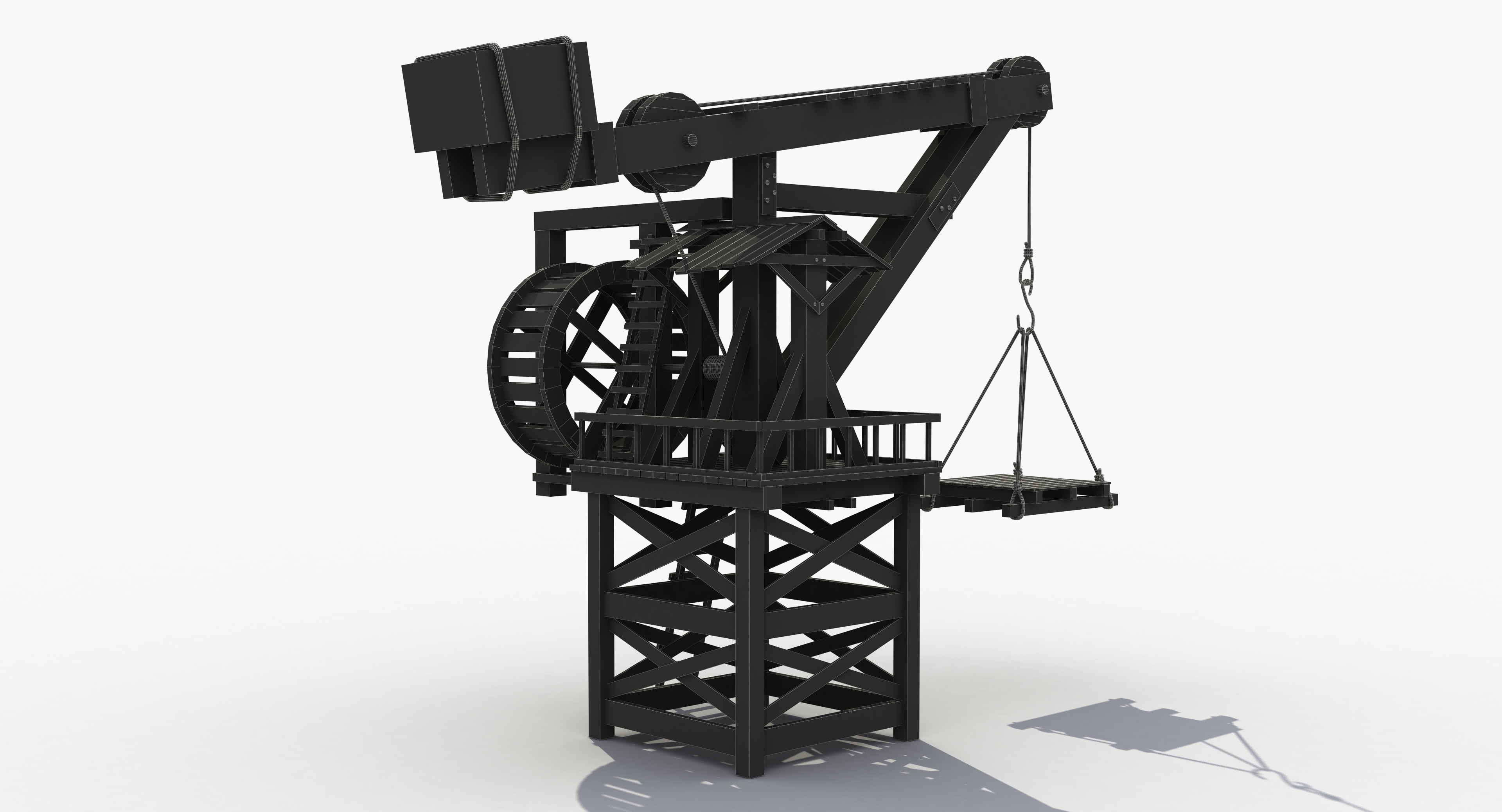 3d model old wooden crane