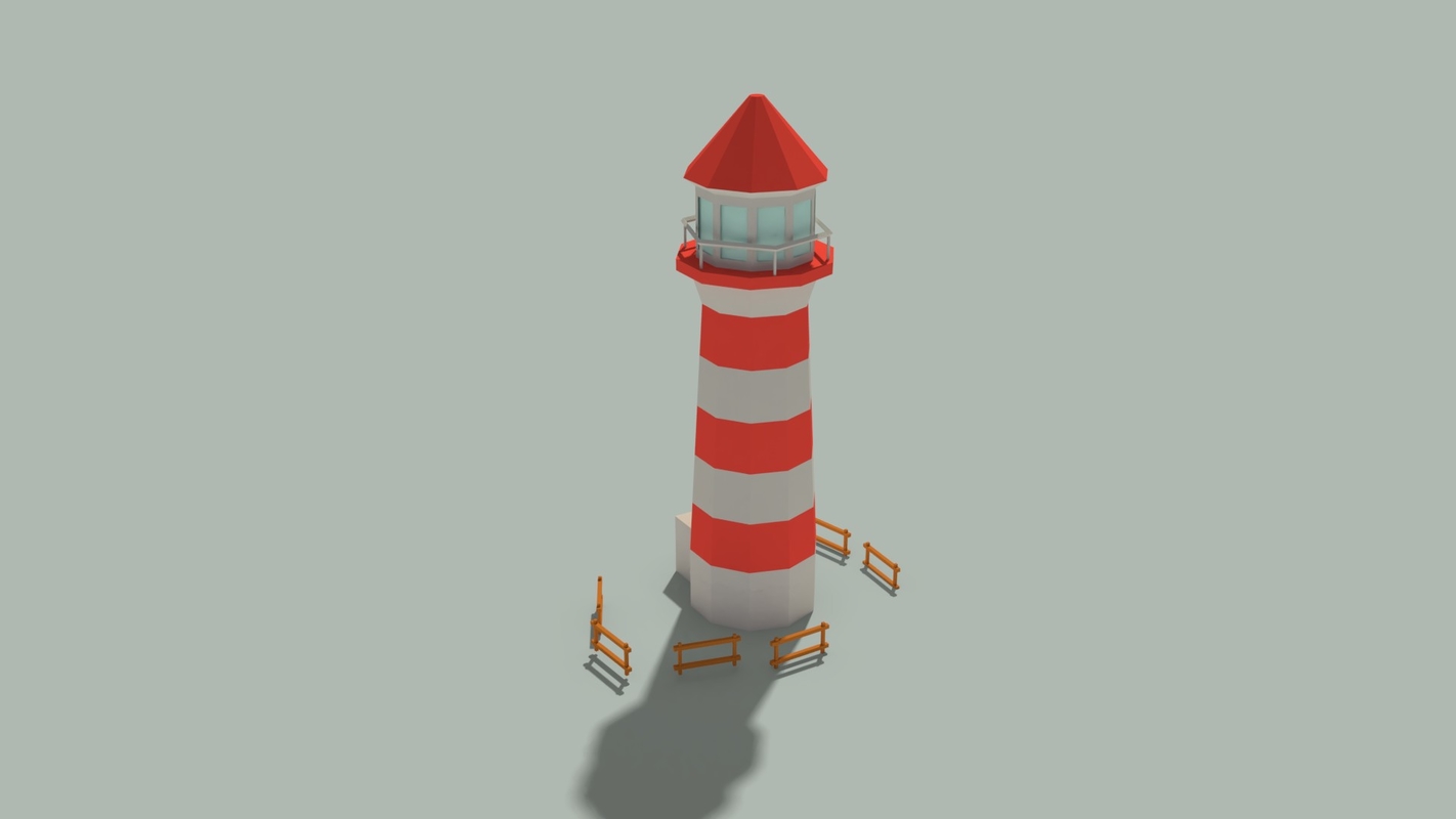 modelo 3d Faro Low Poly y vallas de madera - TurboSquid 1319278