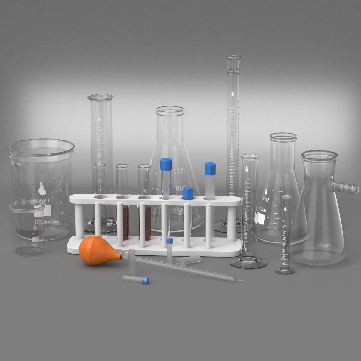 3d model set lab glassware beakers