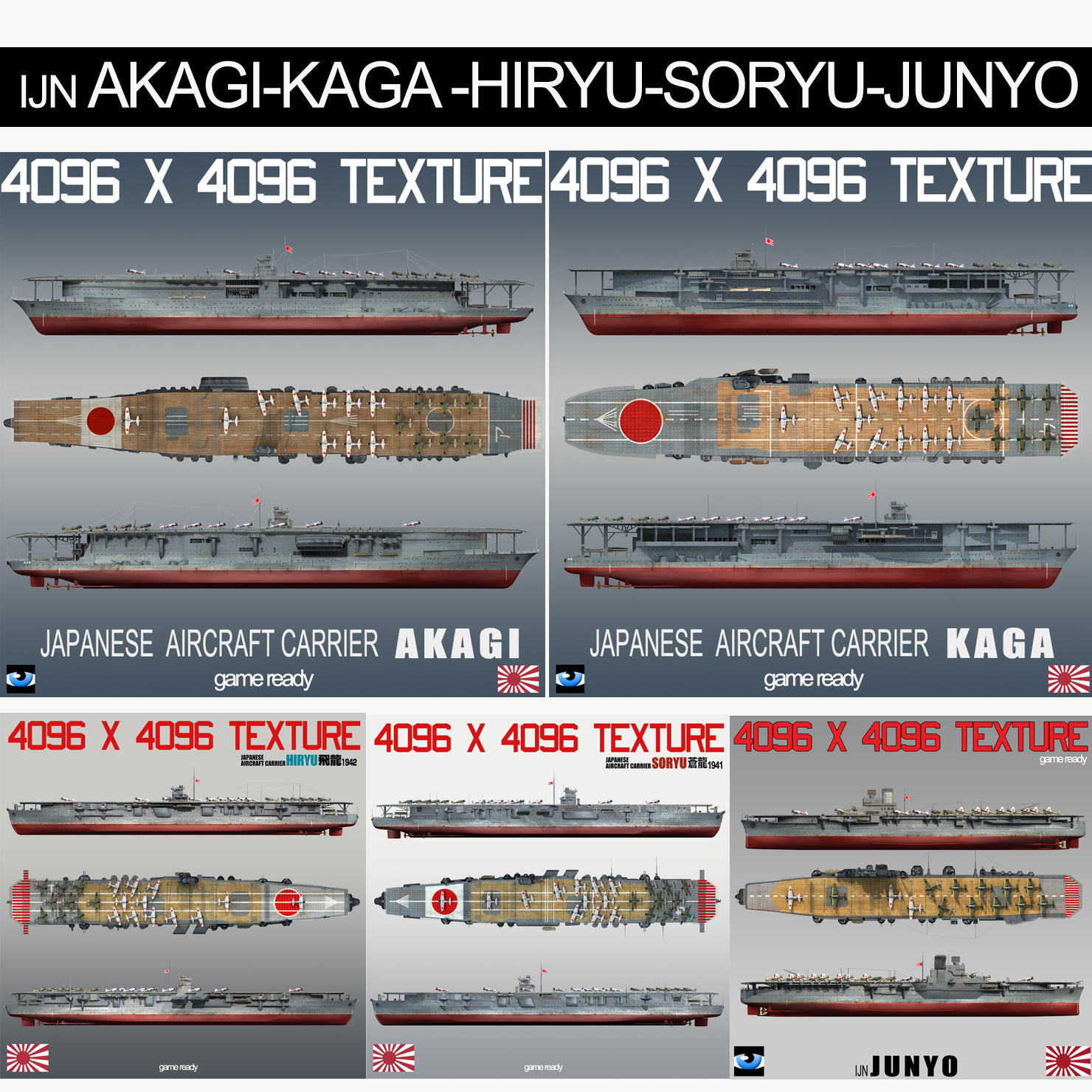 3D akagi kaga hiryu soryu - TurboSquid 1339135