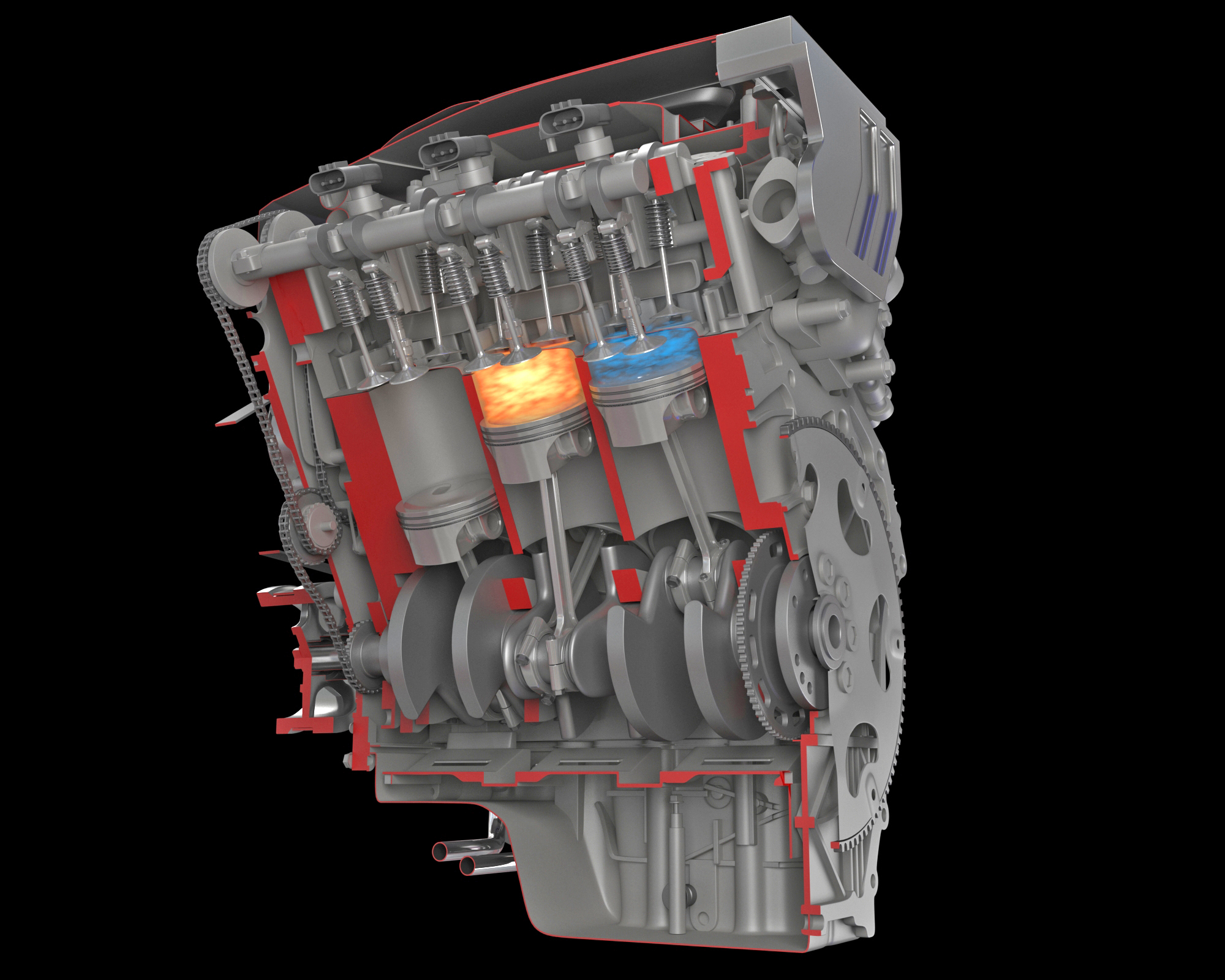 3D sectioned v6 engine gasoline - TurboSquid 1344886