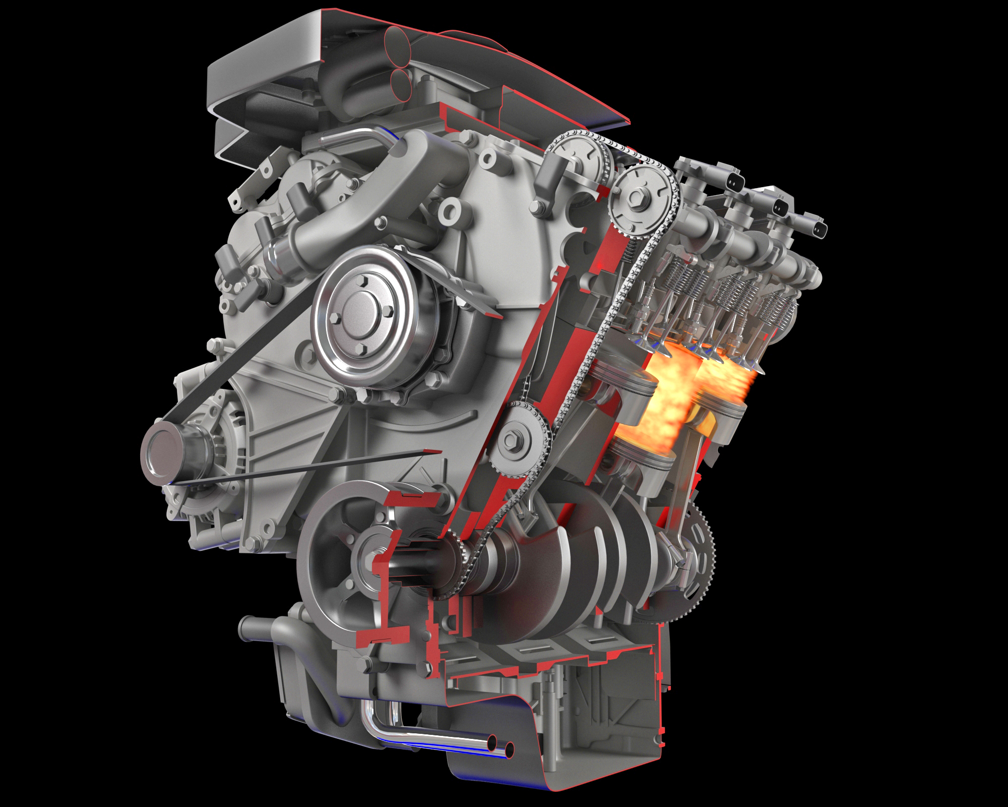 3D sectioned v6 engine gasoline - TurboSquid 1344886