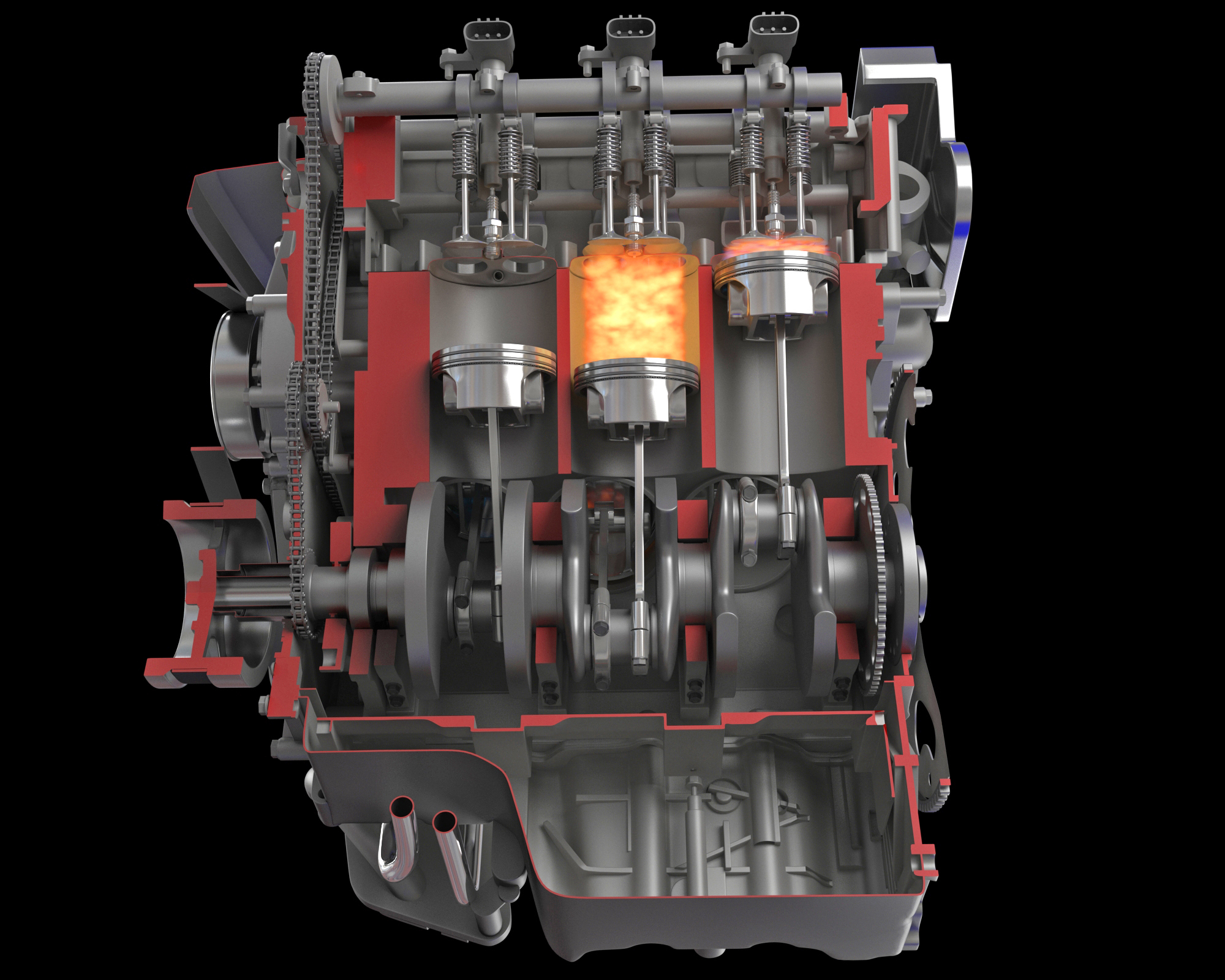 3D sectioned v6 engine gasoline - TurboSquid 1344886