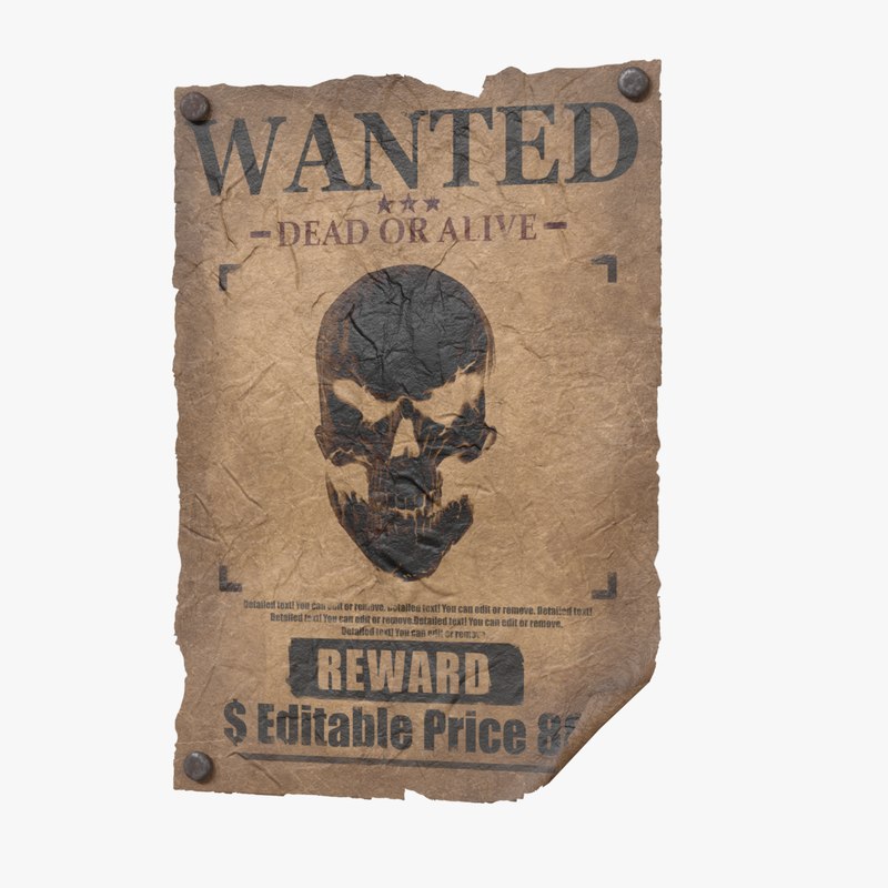 Wanted poster v2 editable 3D model - TurboSquid 1346971