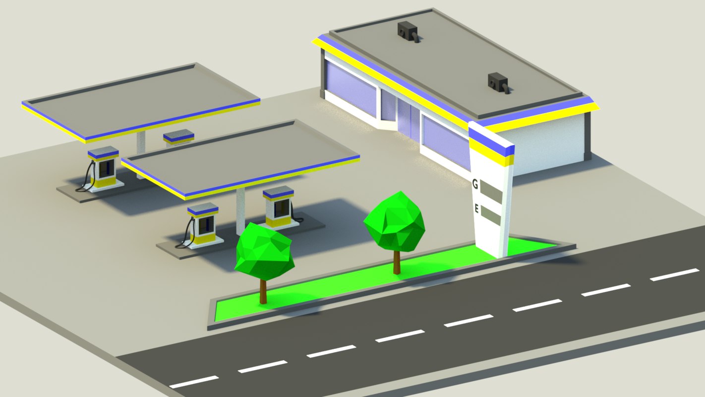 modelo 3d Gasolinera Low Poly - TurboSquid 1349289