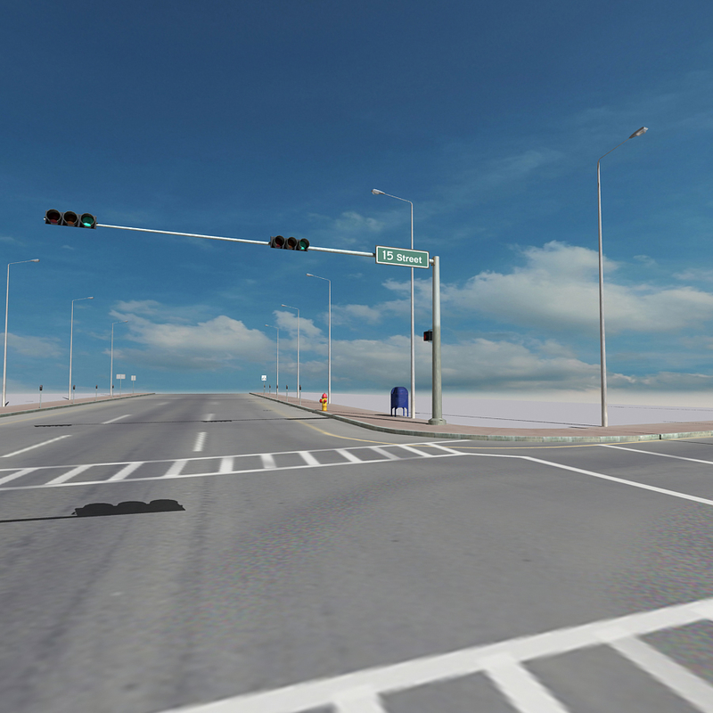 city crossroads street elements 3d max