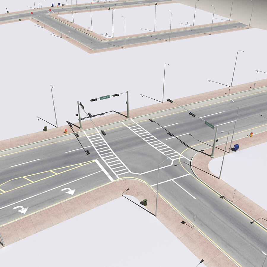 city crossroads street elements 3d max