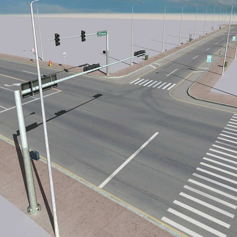 city crossroads street elements 3d max