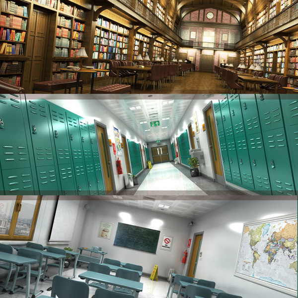 university school corridor 3d model