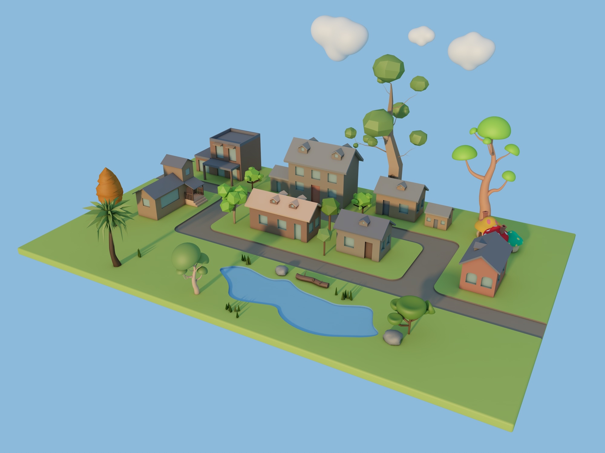 Modeled toon town cartoon trees 3D model - TurboSquid 1354774
