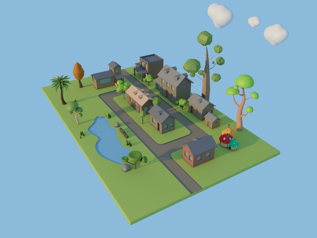 Modeled toon town cartoon trees 3D model - TurboSquid 1354774