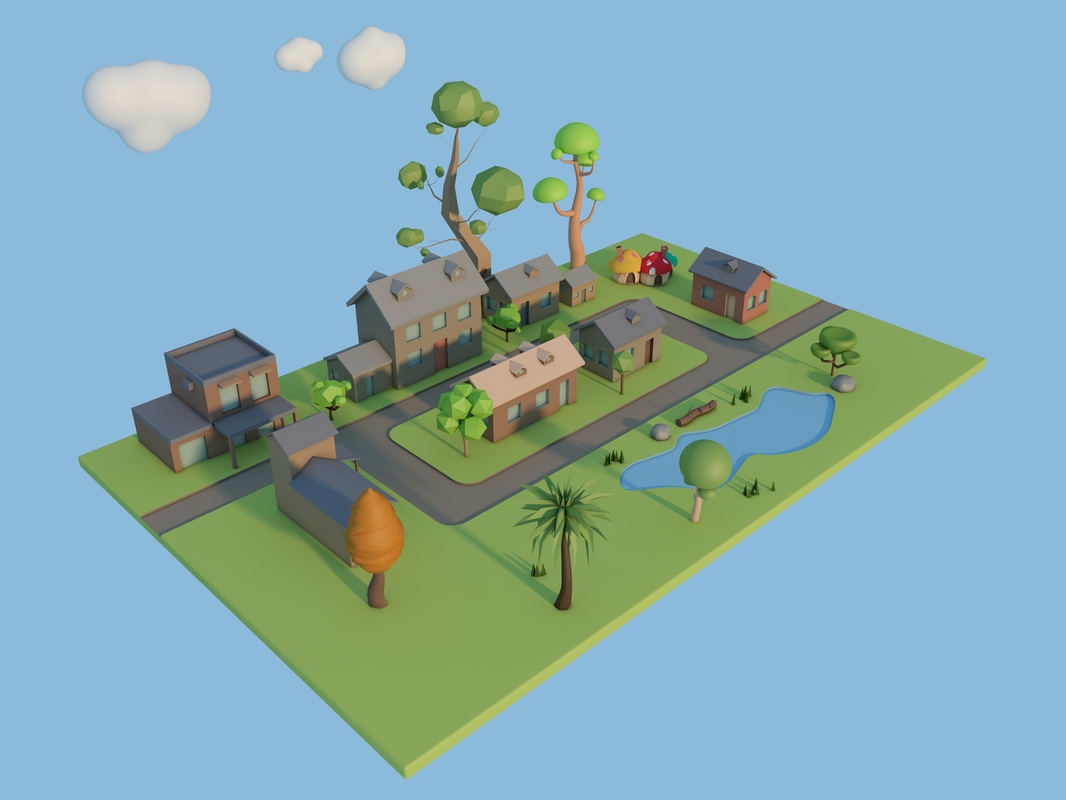 Modeled toon town cartoon trees 3D model - TurboSquid 1354774