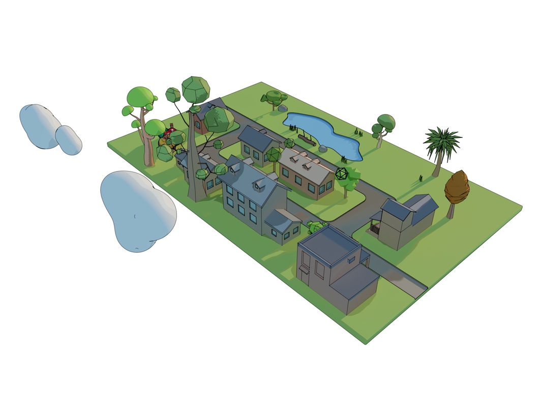 Modeled toon town cartoon trees 3D model - TurboSquid 1354774