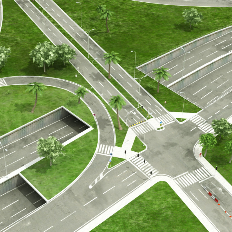 3D model intersection 3 road - TurboSquid 1359396