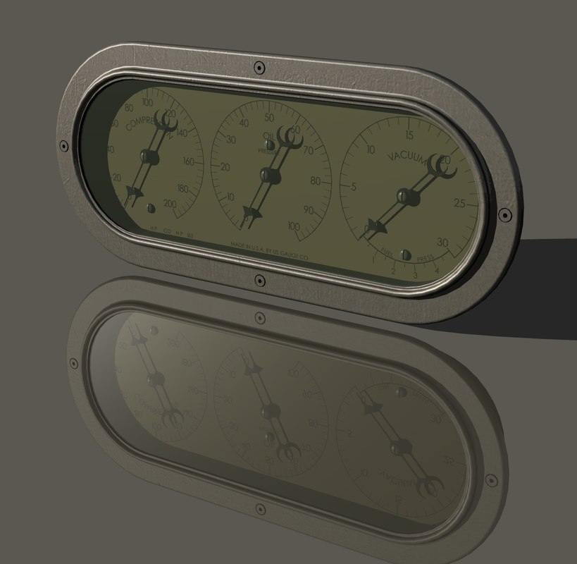 3D модель Vintage US Gauge Co Cluster, Давление, Давление ма ...