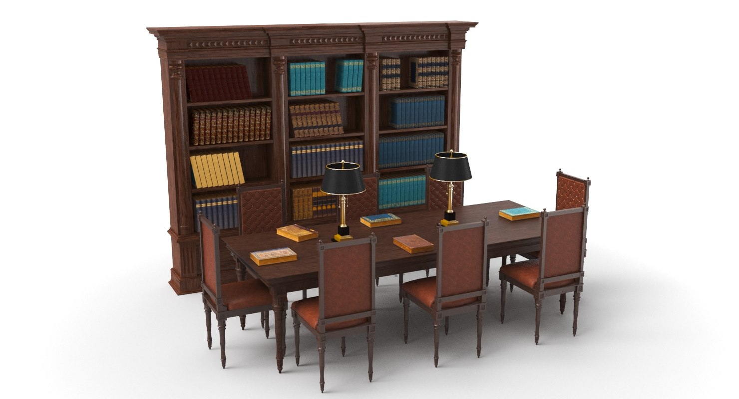 Real library table books model - TurboSquid 1367539