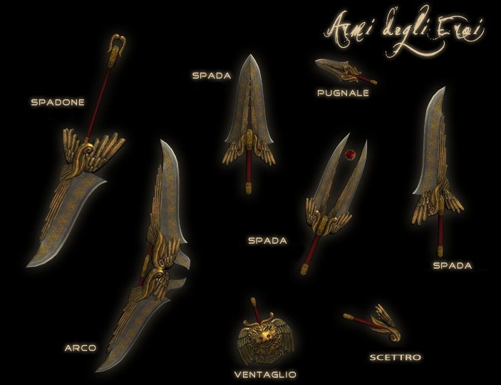 3D set heroes gold weapons model - TurboSquid 1369350