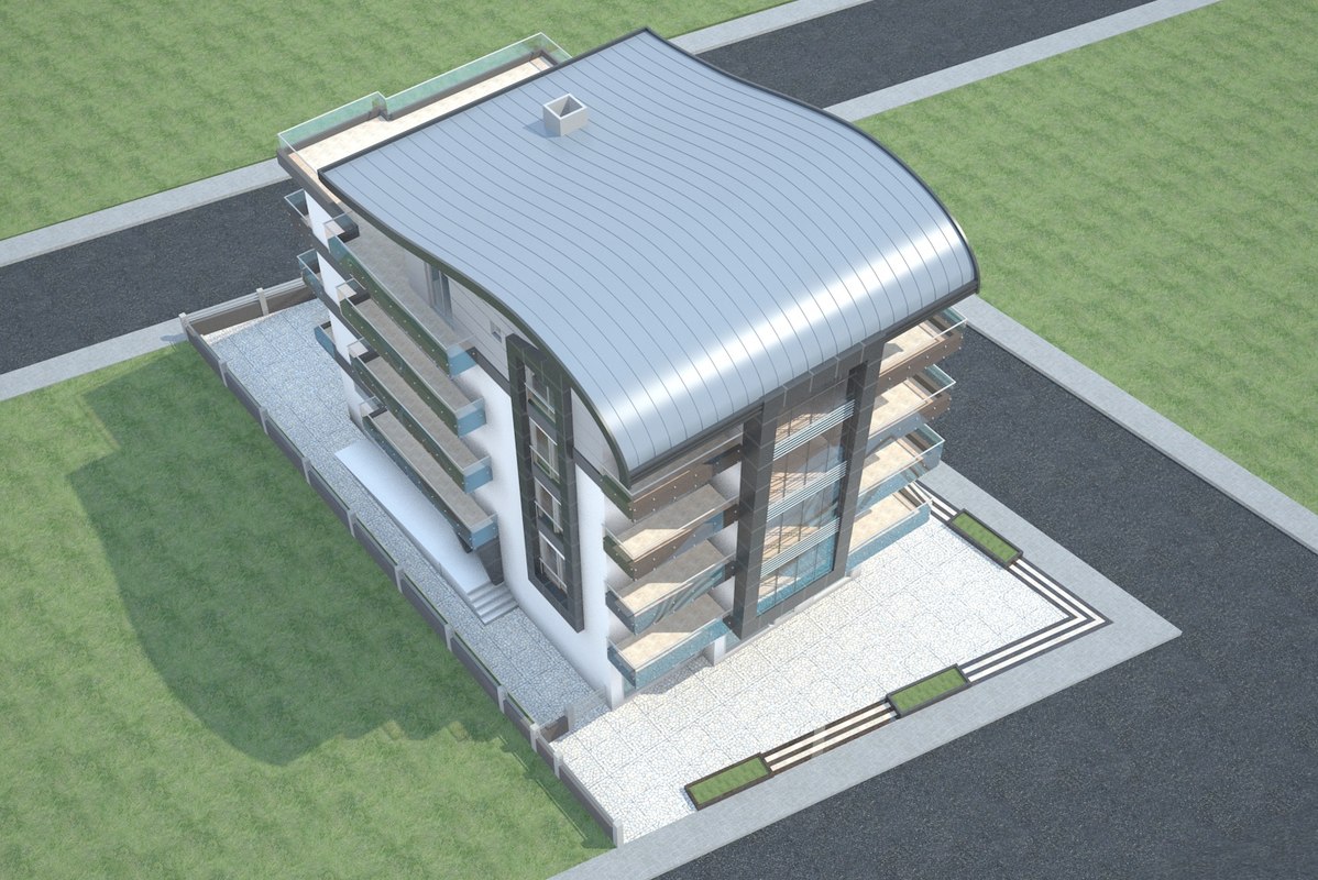 3D modern apartment building roof model - TurboSquid 1281360