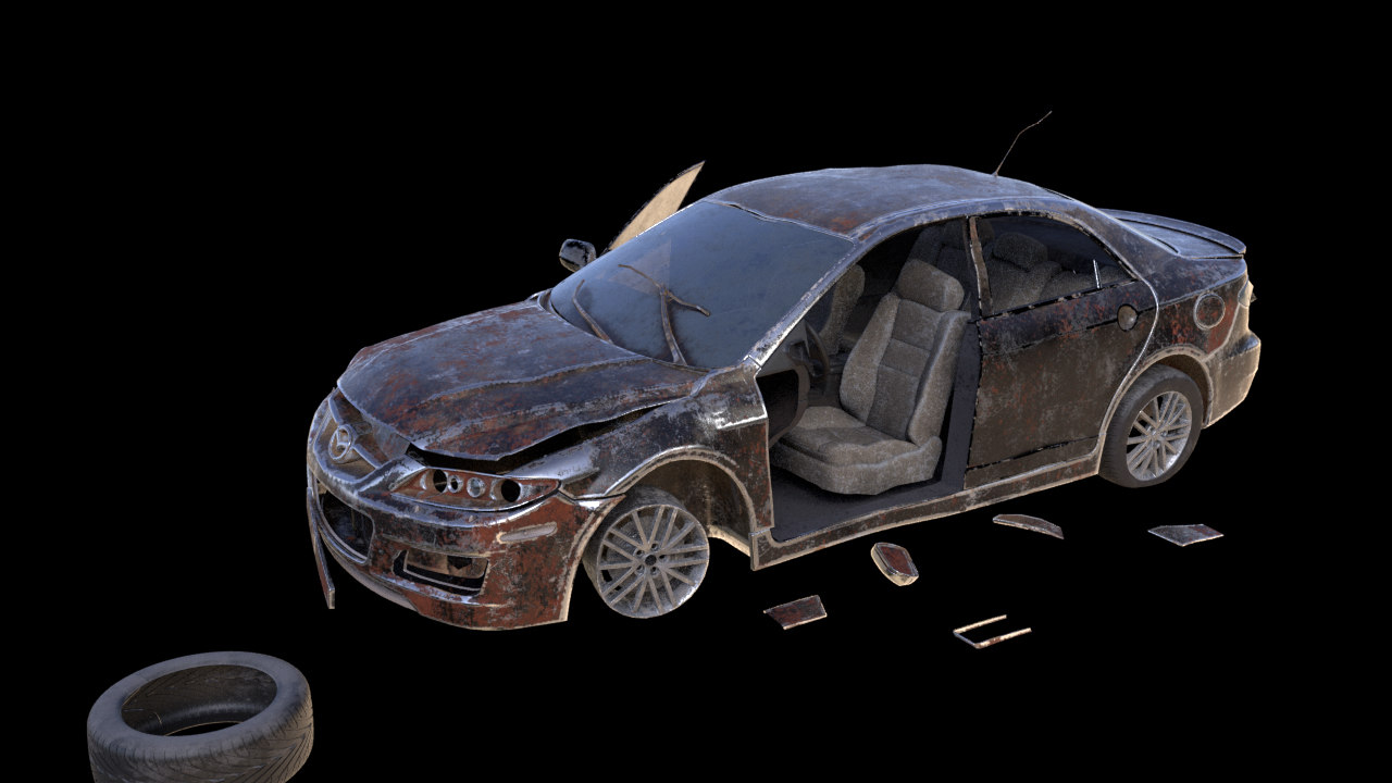Damaged abandoned car model - TurboSquid 1373891