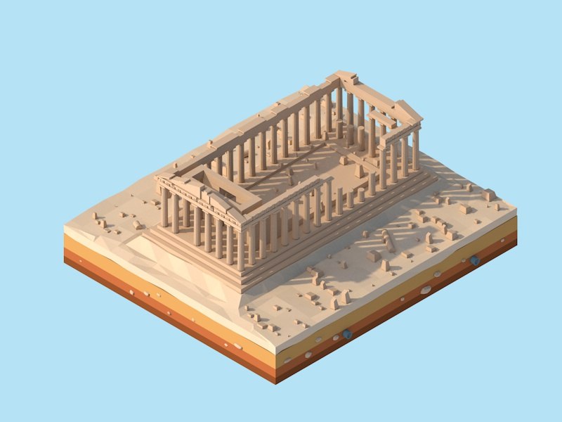 3D cartoon greece parthenon landmark model - TurboSquid 1375155