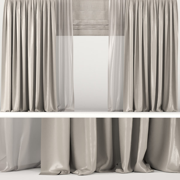 3D модель Коричневые шторы с тюлем и римскими шторами - TurboSquid 1377249