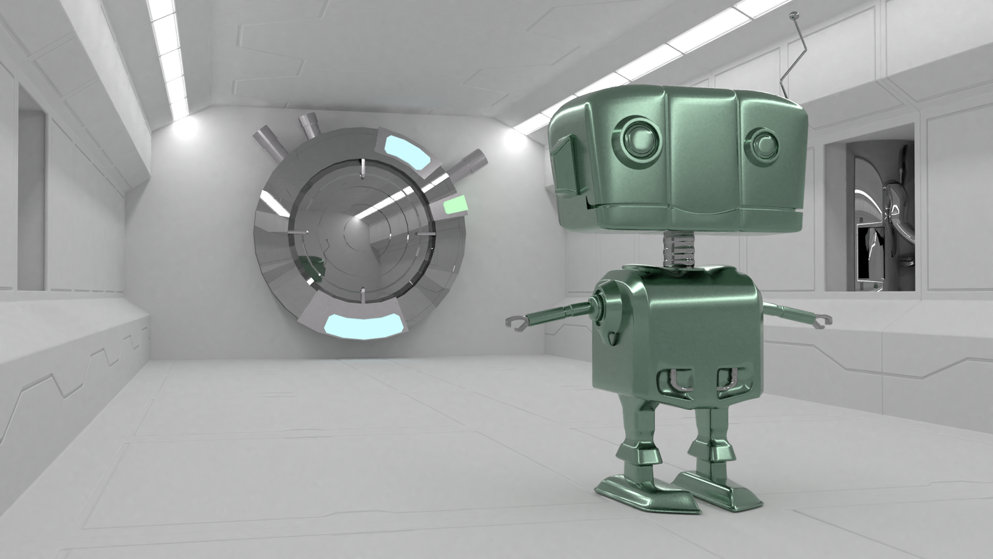 modèle 3D de Un robot dans un couloir de science-fiction (White & Clean ...