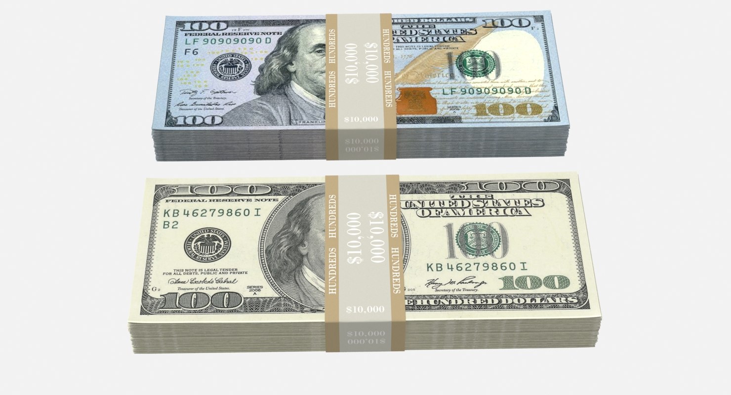 3D 100 dollars bill stack model - TurboSquid 1386778
