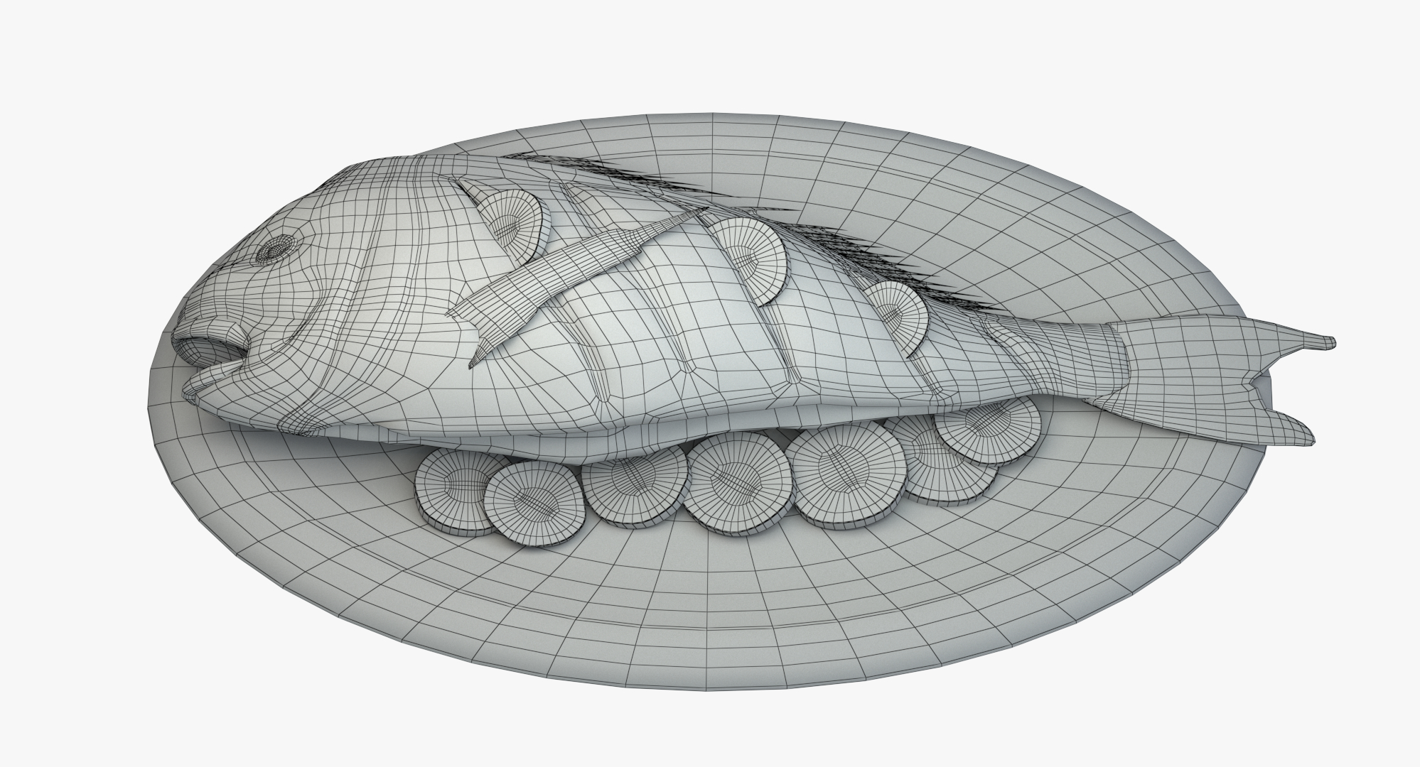 3D dinner grilled fish plate model - TurboSquid 1392192